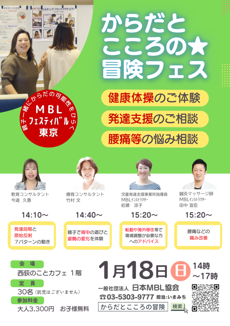 【1/18東京】からだとこころの冒険フェス「親も子も一緒に、からだの可能性をひらく日」 | 一般社団法人 日本MBL協会